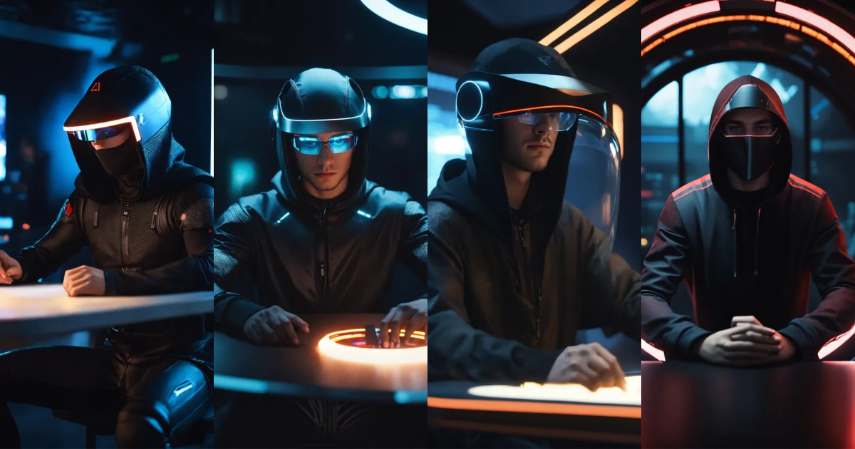 Lexica - Nerdy 25 year old male hacker wearing futuristic black ...