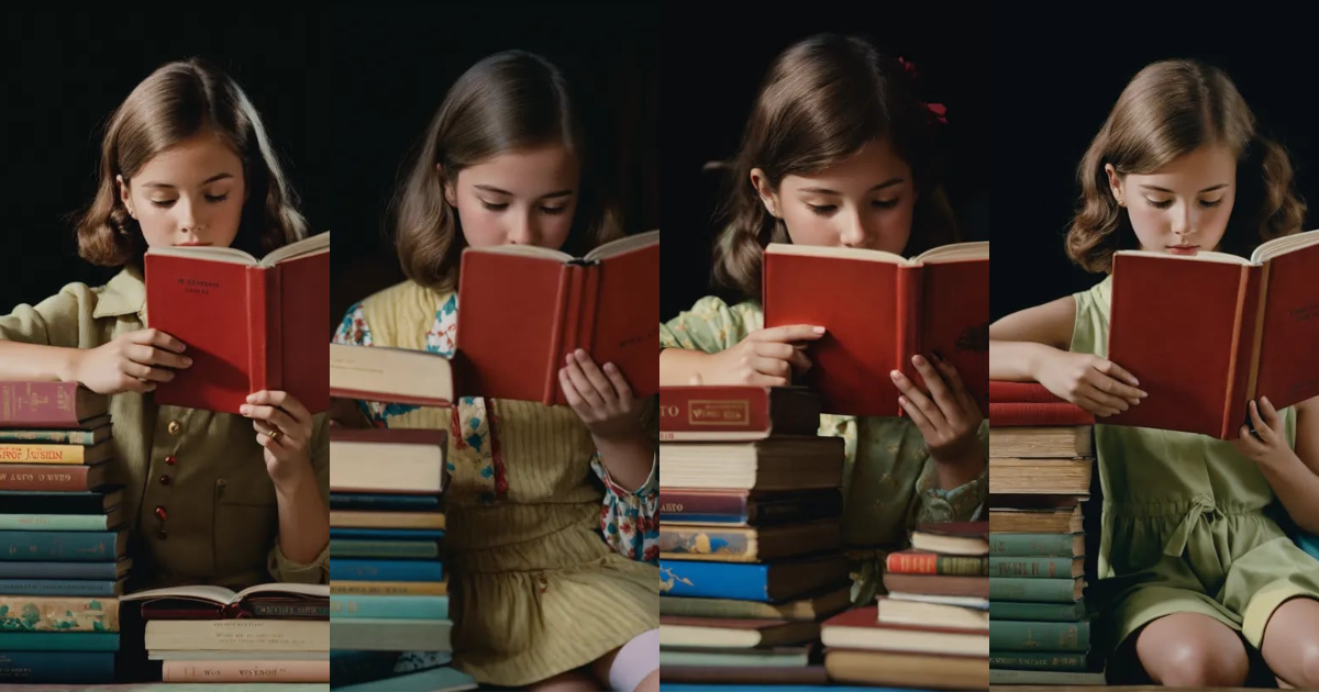 Lexica - A vintage photograph of a girl reading a book, Wes Anderson ...