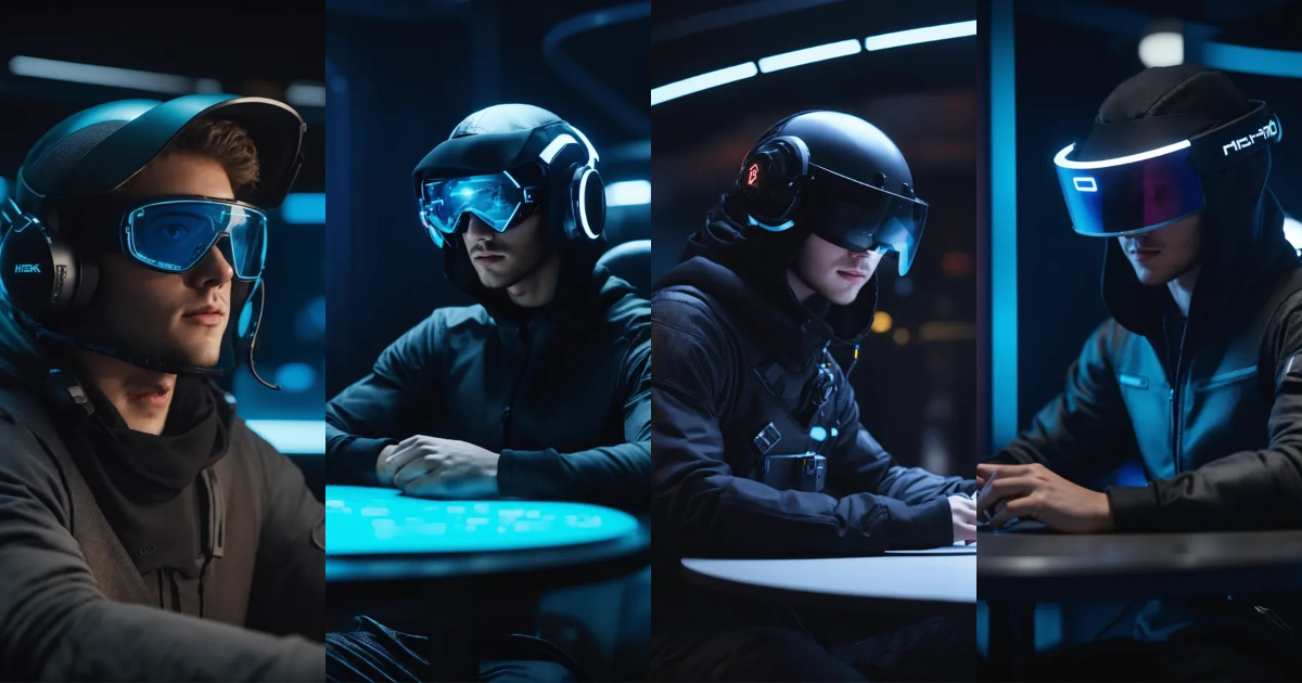 Lexica - Nerdy 25 year old male hacker wearing hi-tech tinted visor ...