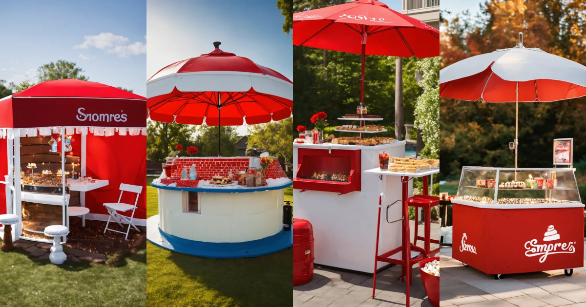 Lexica - Elegant ice igloo booth to sell smores outdoor with a red umbrella