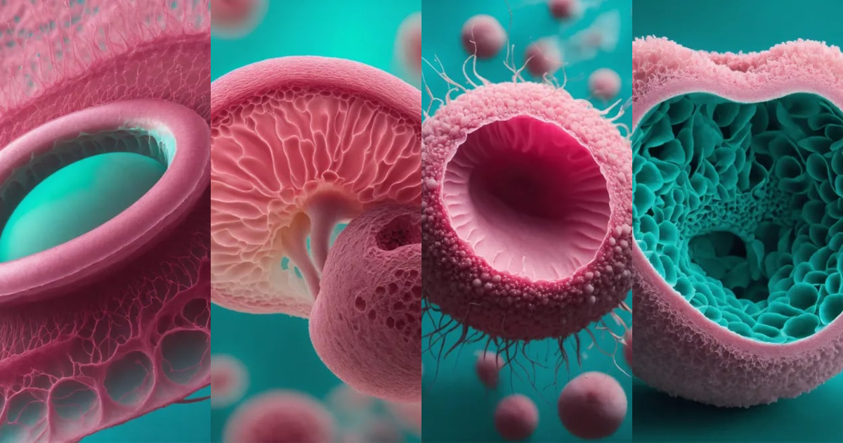 Lexica - Pink healthy ovary body on a desaturated turquoise background