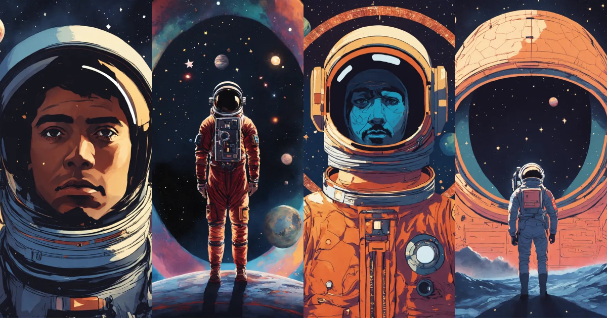 Lexica - Illustration of man facing front in outer space.