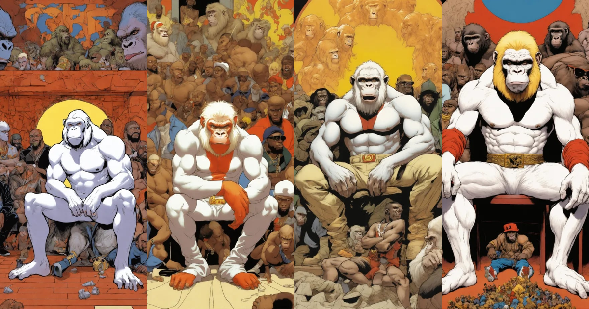 Lexica - An incredibly powerful looking albino ape sitting on a huge ...