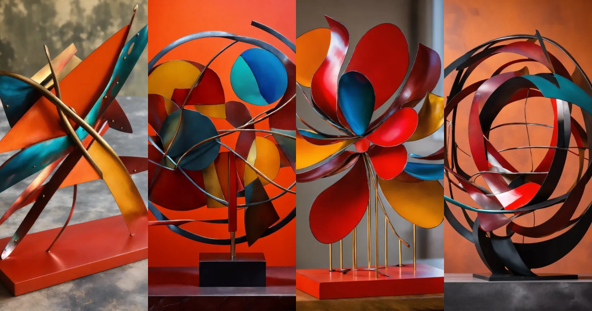 Lexica - Unique metal abstract tabletop sculpture, vermilion metal ...