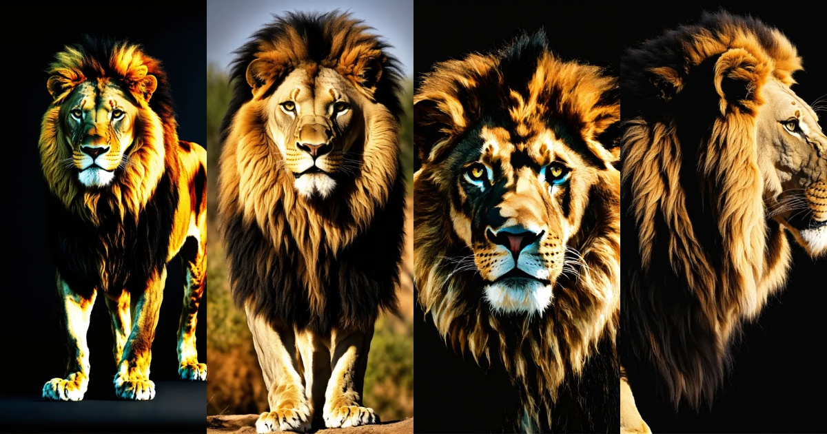 Lexica - A male lion , 16K resolution. Side pose standing, looking at ...
