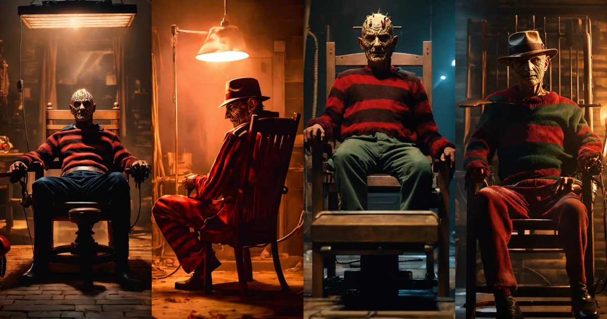 Lexica - Freddy Krueger sitting on an electric chair in the foreground ...
