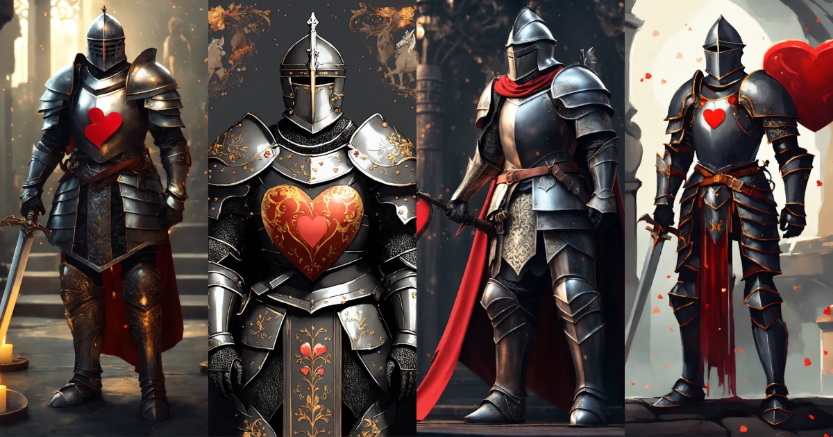 Lexica - Tall strong knight in dark gray armor with heart shaped ...