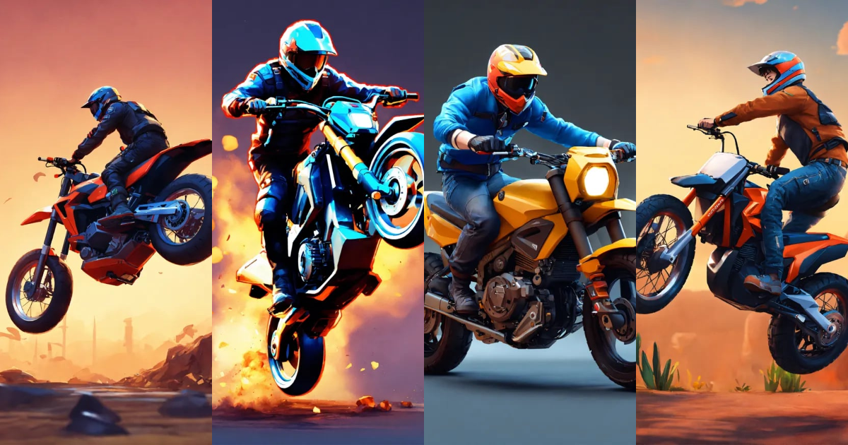 Lexica - 2d game, heavy bike, jump stunt, guy riding, 3d icon, clear ...