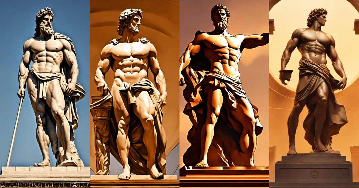Lexica - A muscular Statue of a greek god posing in simple Style Like ...