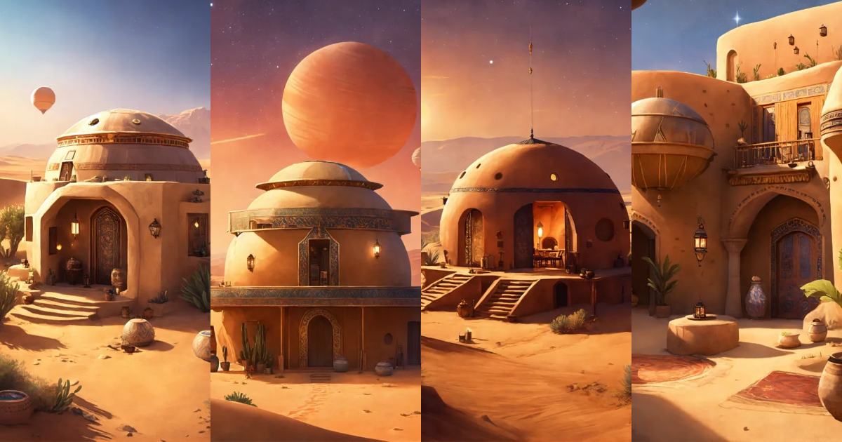 Lexica - Concept art of a large desert home, jakku, desert, flat roof ...