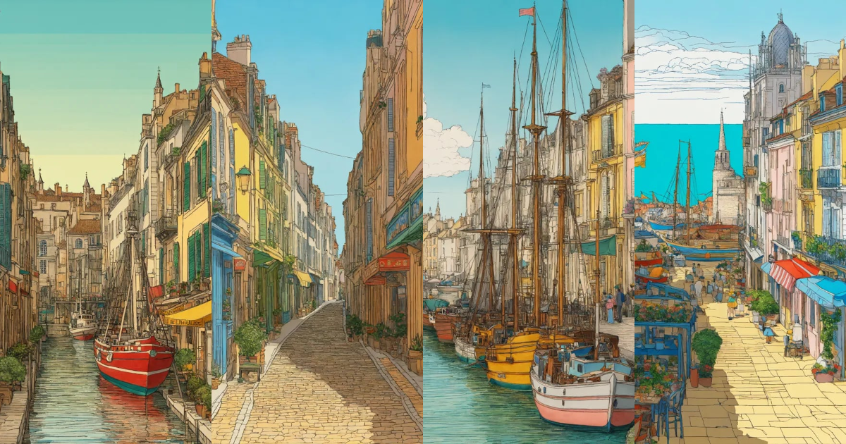 Lexica - Drawing the port of La Rochelle France. 8k, line drawing ...