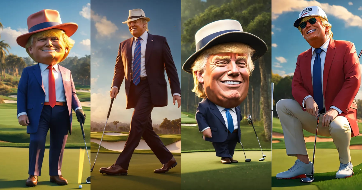 Lexica - Donald trump on a golf course, wearing a fedora, forward ...