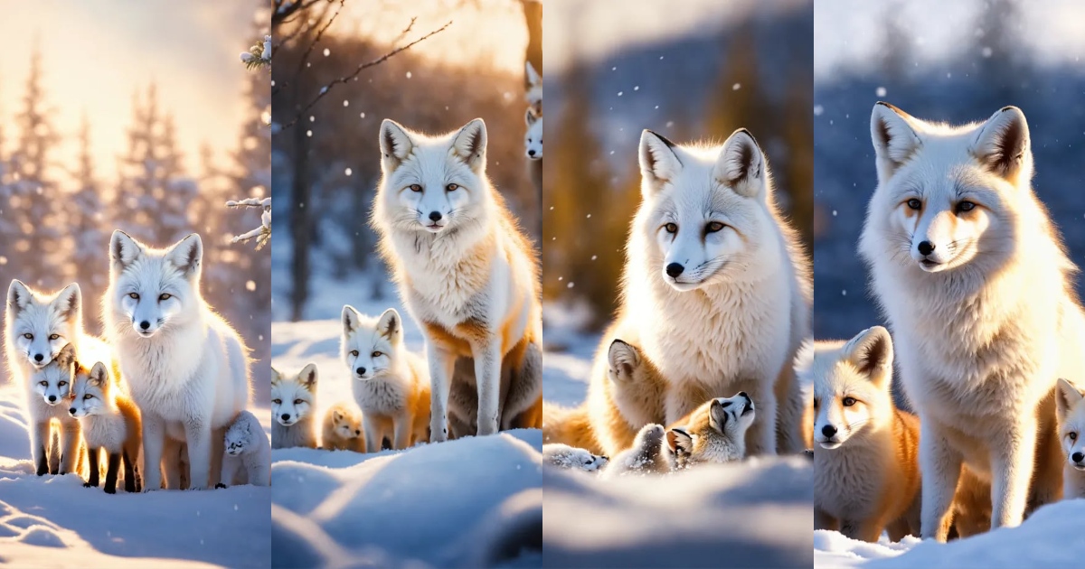 Lexica - Ultra realistic beautiful white fox with her cubs playing in ...