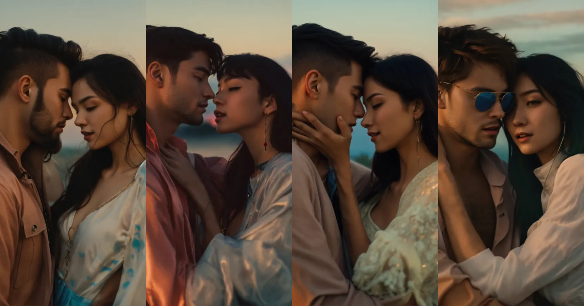 Lexica - Short girl and man lovers, full body, from far away twilight ...