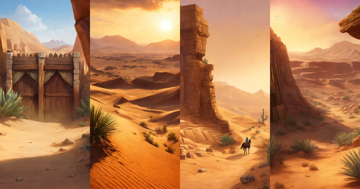 Lexica - Large desert with a rustic barricade, dnd, enchanted realm