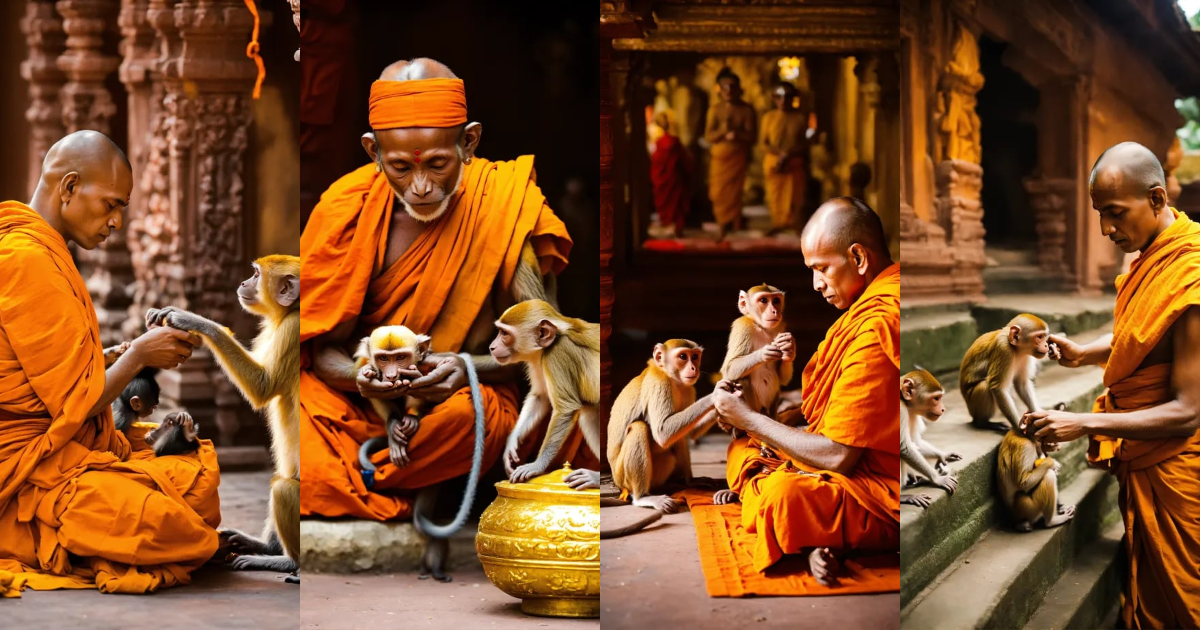 Lexica - Hindu monks taking care of monkeys in a spiritual and divine ...