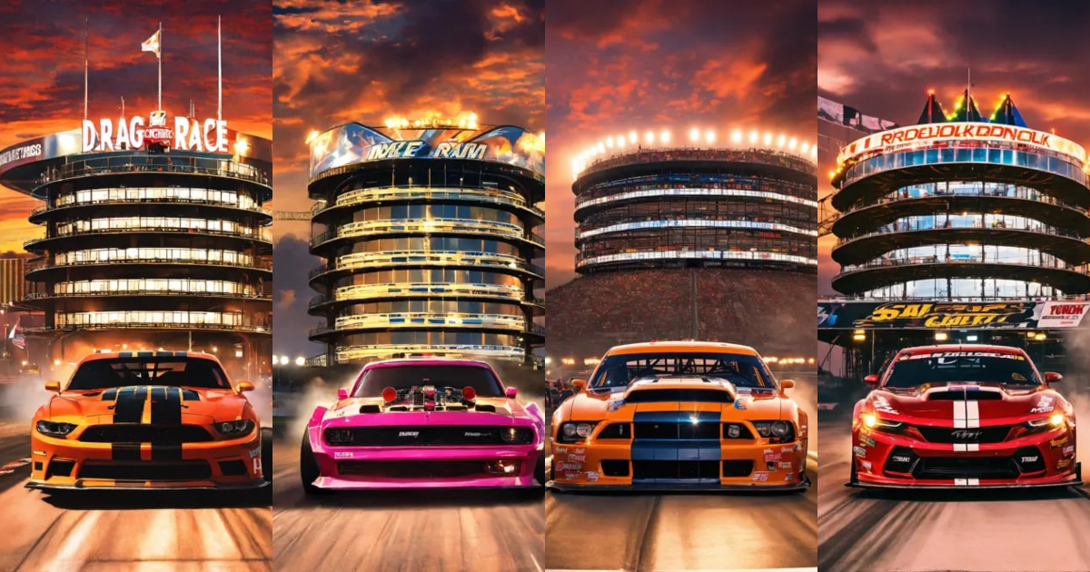 Lexica - Drag race car, dragstrip with start lights, race tower in the ...