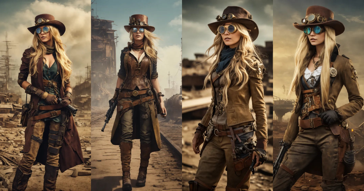 Lexica - A female sniper bandit with long blond hair with hat and steampunk glasses in a Farwest ...