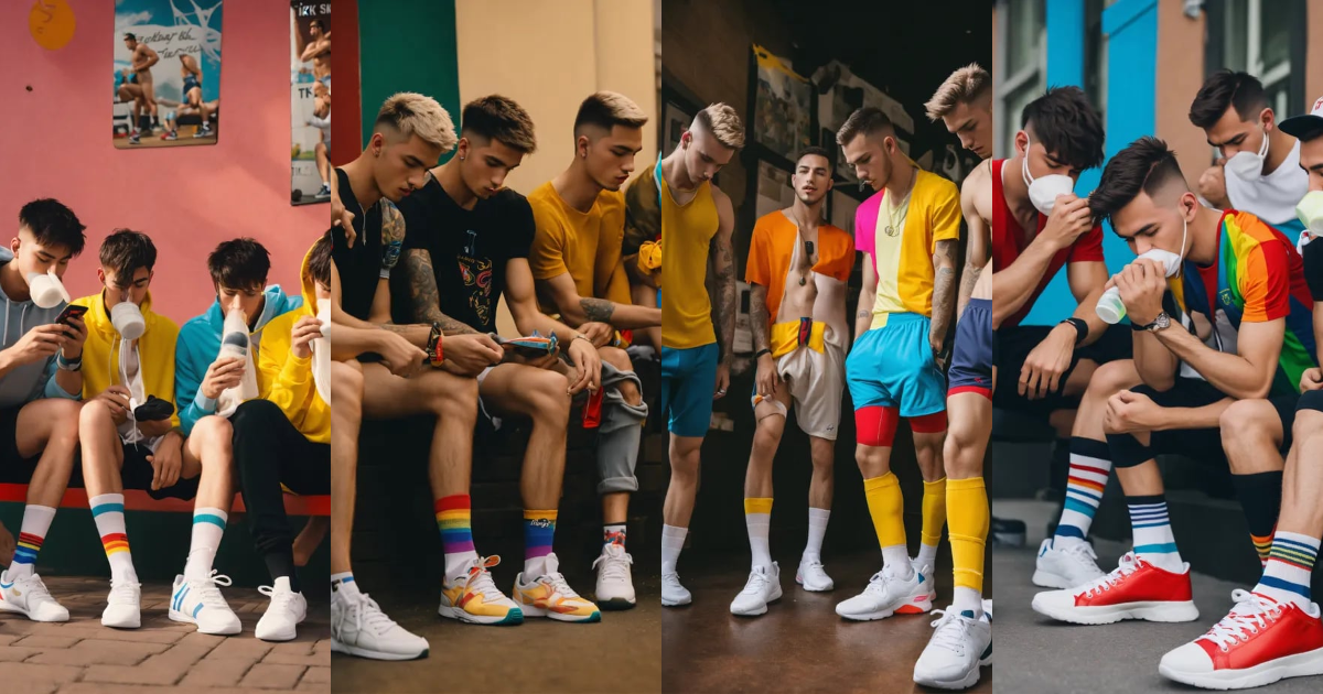 Lexica - Group of Skinny Guys smelling sneakers tik tok jocks, gay ...