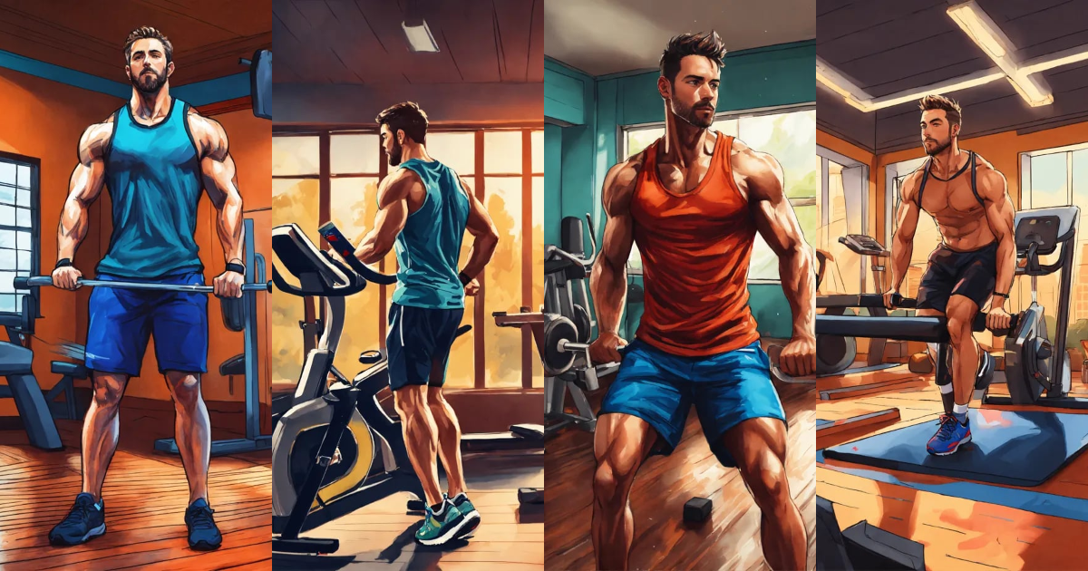 Lexica - A hand drawn painting of a man exercising in the gym. Highly ...