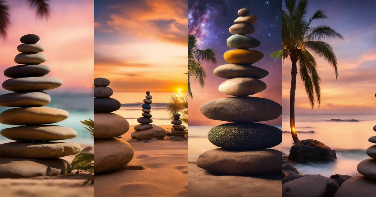 Lexica - Meditation, stone stacks, tranquility, palm tree, cosmic