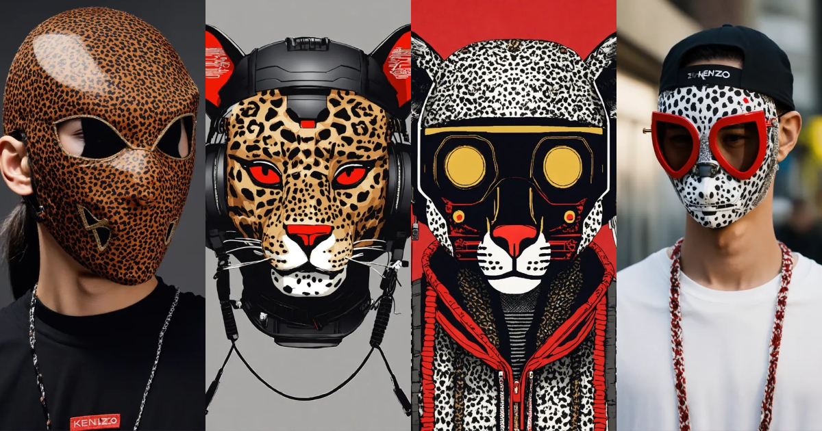 Lexica - Leopard alien mask runway black t-shirt with a simplified ...