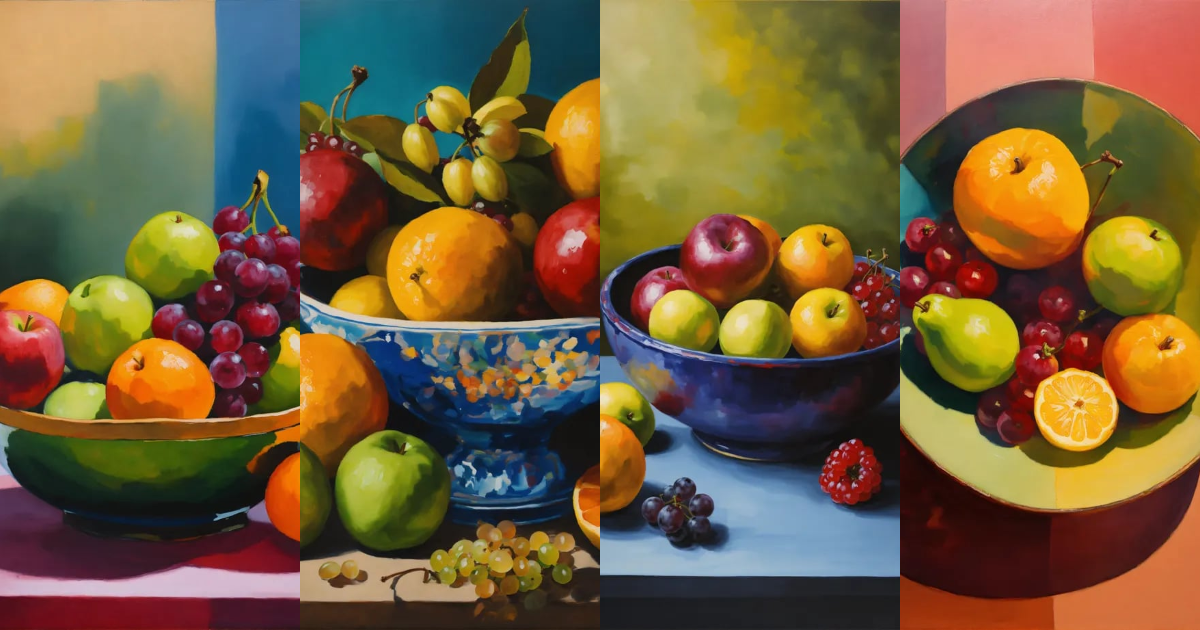 Lexica - A fruit painting of a fruit bowl with complementary colors.