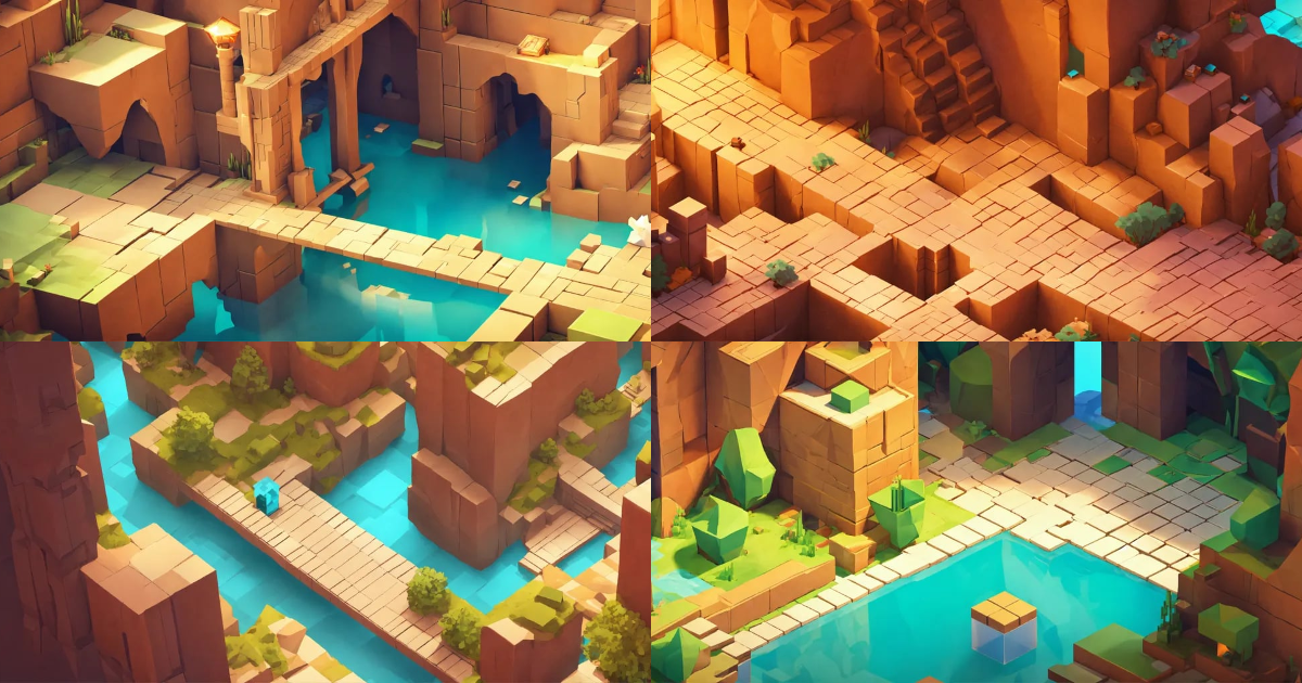 Lexica - A top-down view, 3d low poly puzzle , inspired by monument ...