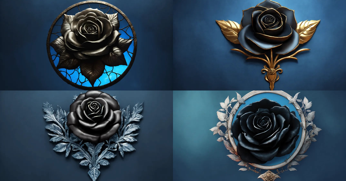 Lexica - Flag insignia of a black rose on a blue background. Fantasy, D ...