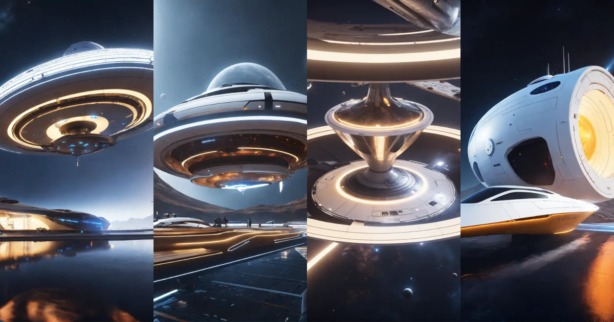 Lexica - Space yacht enters a beautiful docking port on a white ...