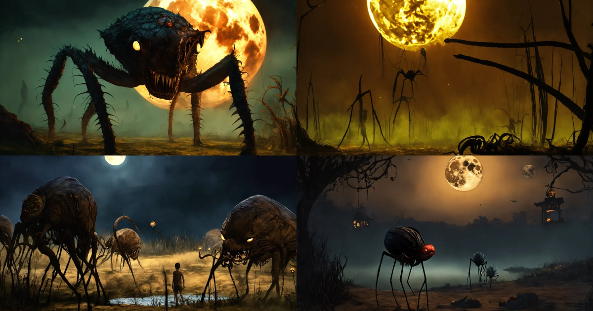 Lexica - Under a full moon, terrifying creatures of various sizes ...