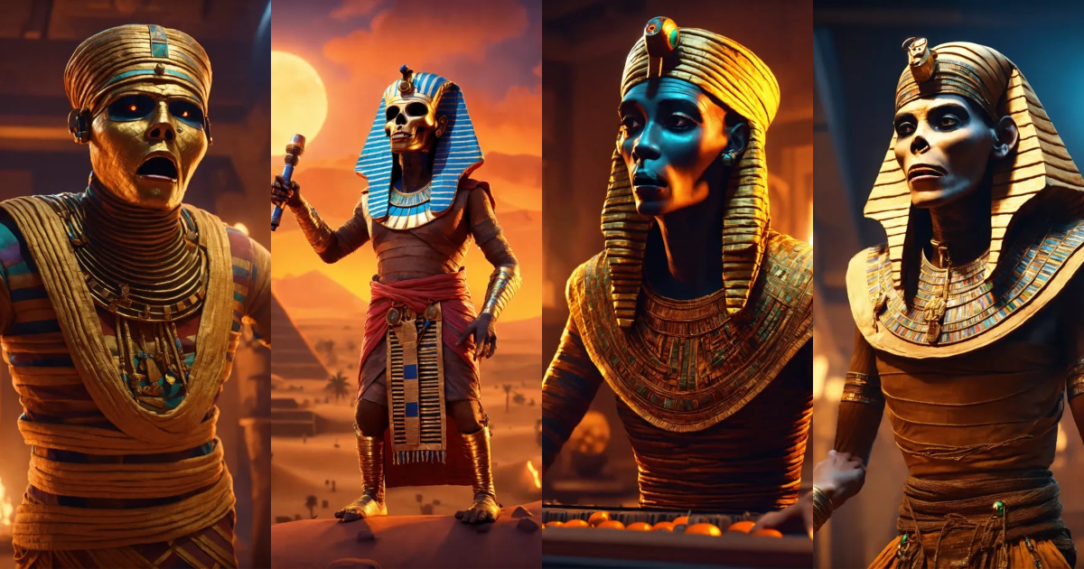 Lexica - An old egyptian mummy singing rap music, dressed like a raper ...