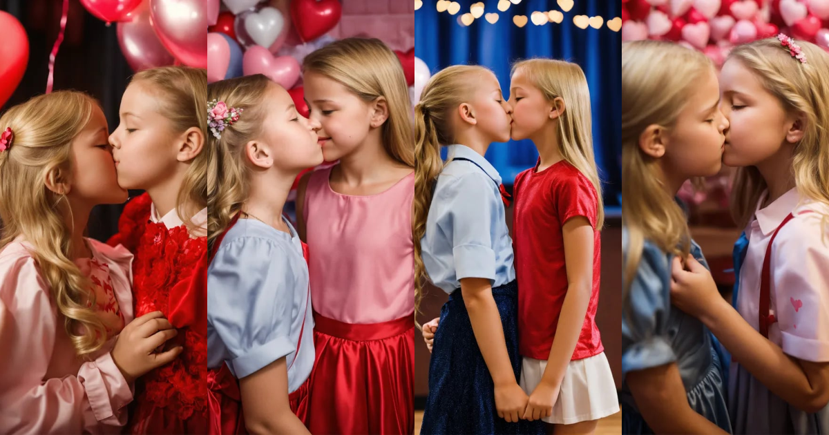 Lexica - A 10-year-old blond girl kisses her best girlfriend during her ...