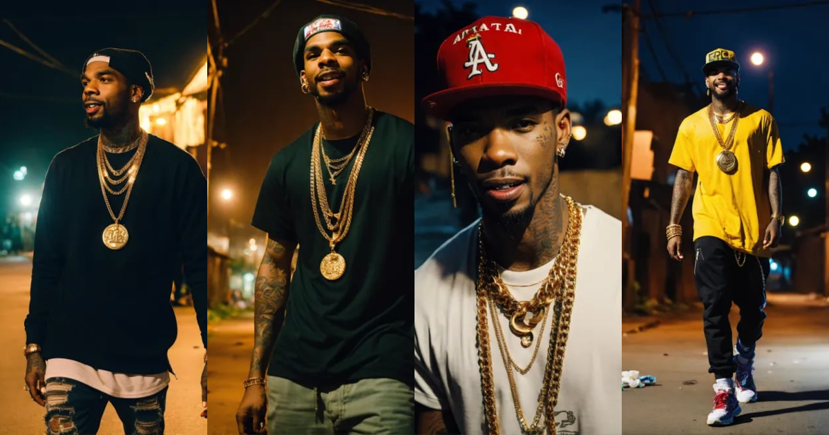 Lexica - Full body shot of rapper "Slim Dunkin" walking down a Atlanta ...