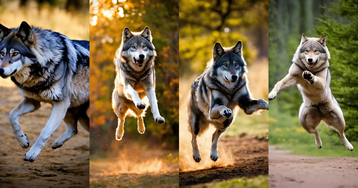 Lexica - Dancing wolf jumping