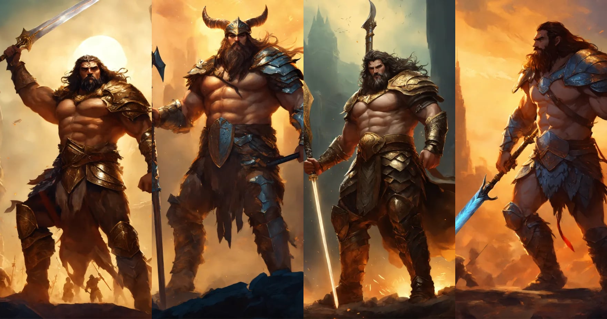 Lexica - A nephilim giant holding a spear, wearing light leather armor ...