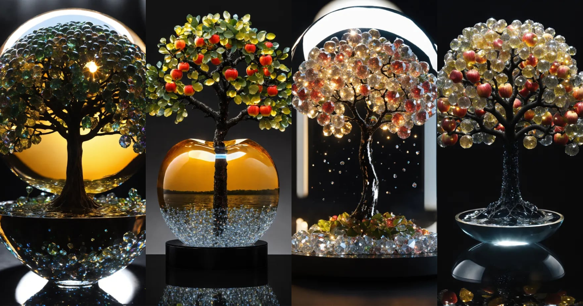 Lexica - Hyper realistic crystal apple tree with opaque sparkling ...