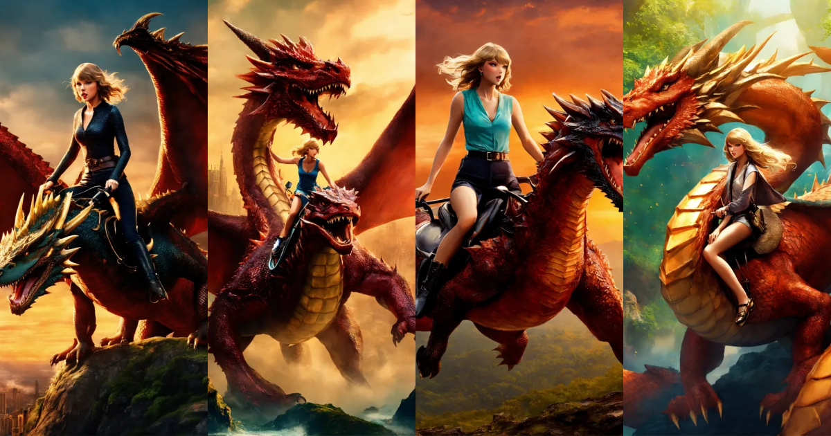 Lexica - Taylor Swift ridding a giant dragon