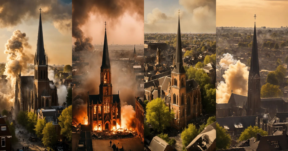 Lexica - Lawrence Church in Rotterdam, standing after a bombing, from ...