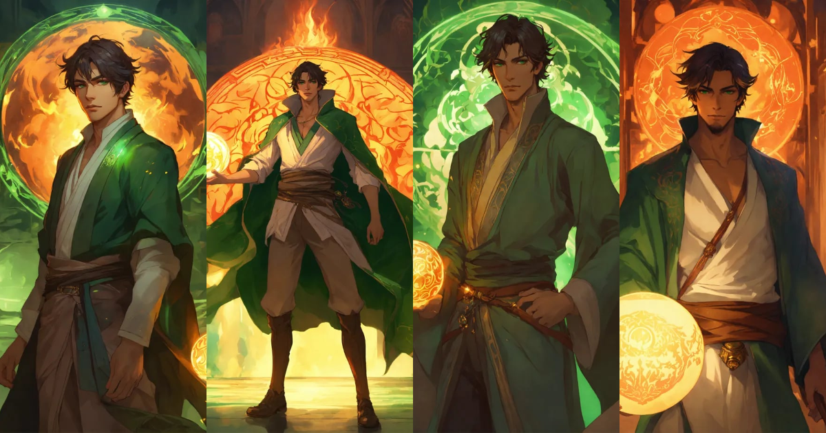 Lexica - Handsome, human, imperial male sorcerer with glowing fire orb ...