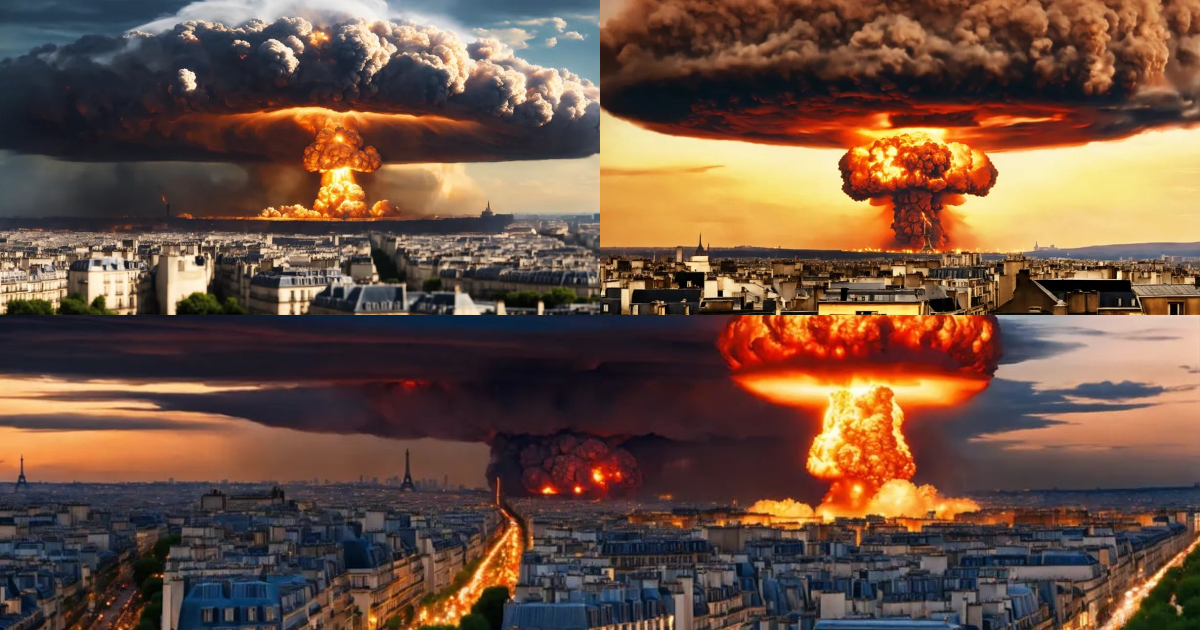 Lexica - Photo realist Nuclear explosion over Paris, France, ultra realist,