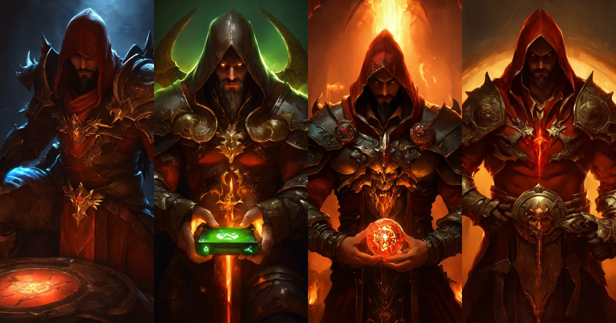 Lexica - Diablo 3, inarius, 8k, holding an xbox controller