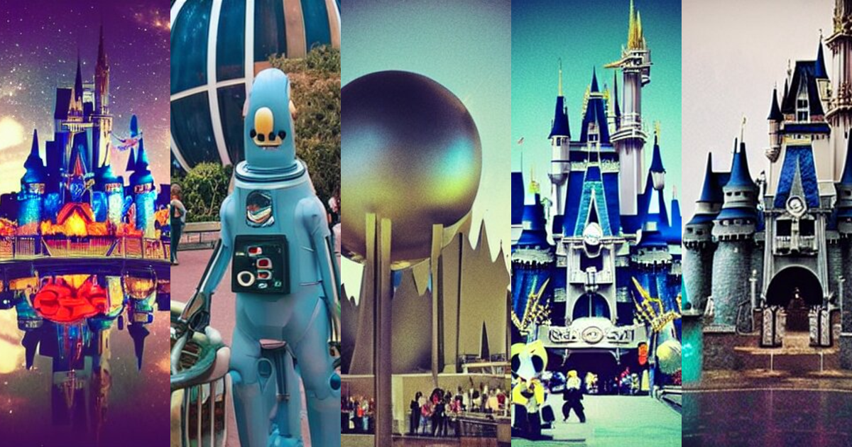 Lexica - “ out of space dystopian disney world, theme park, scary.