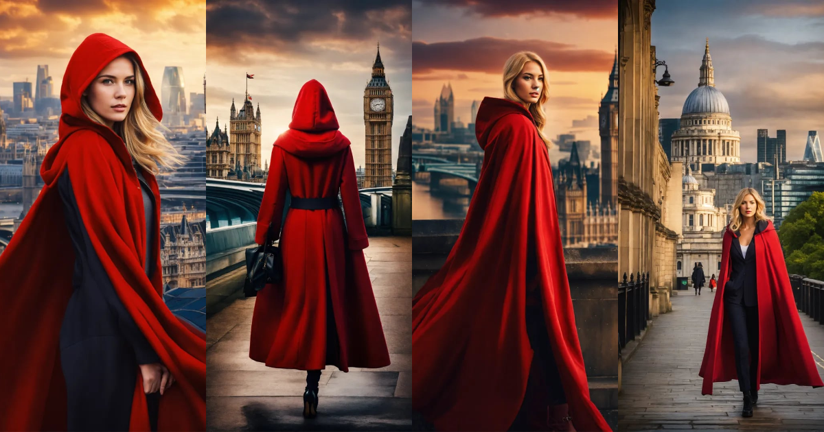 Lexica - Blonde woman in hooded red cloak, plus brunette MI6 agent ...