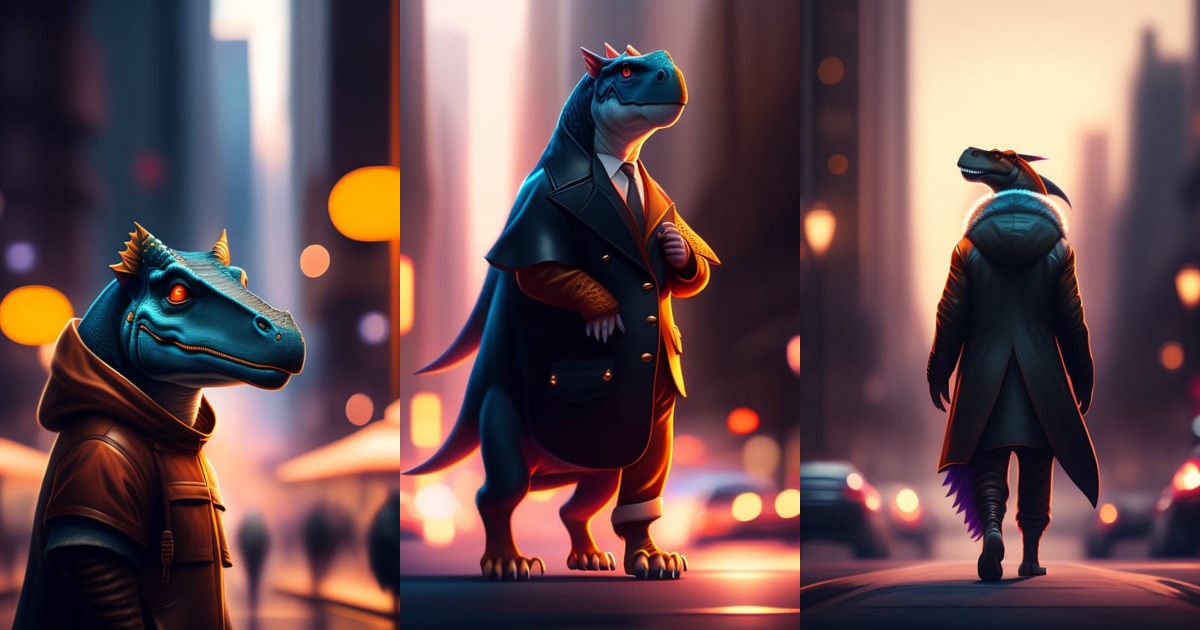 Lexica - A portrait of an anthropomorphic dinosaur walking, elegant ...