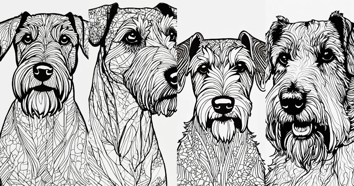 Lexica - Black and white bold line drawing, airedale terrier, lines ...