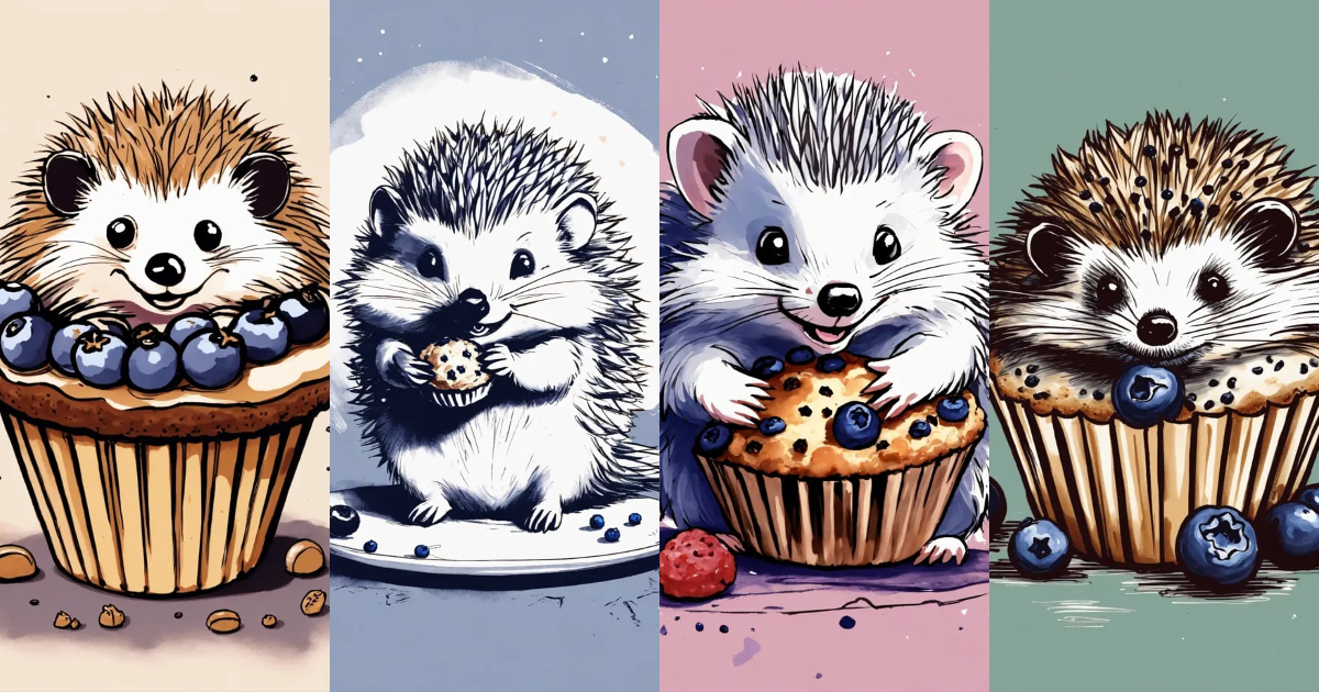 Lexica - A small hedgehog holding a piece of a blueberry muffin with ...