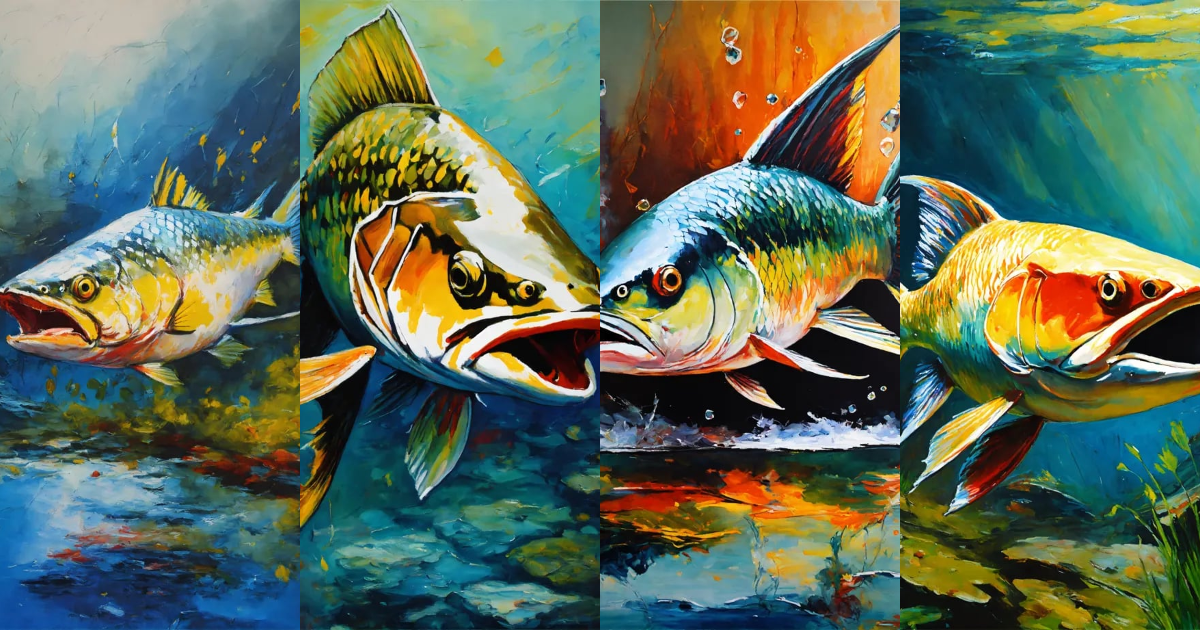 Lexica - Draw an predatory fish painting, mixing acrylics, palette ...