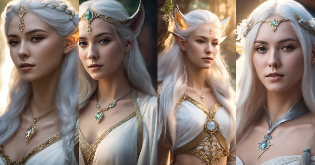 Lexica - Elven queen with white hair, analog style. partially with fox, delicate body, soft skin ...
