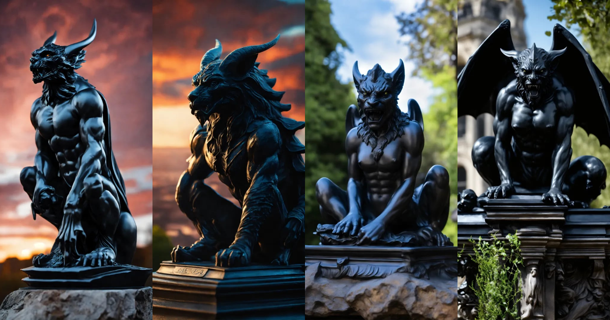 Lexica - A black obsidian statue sinister in nature of a gargoyle hyper ...